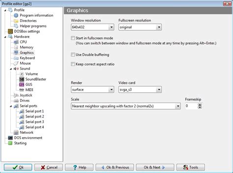 Settingsin Other Windows Of The Profile Editor