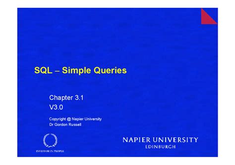 Sql1 Structured Query Language Sql Simple Queries Chapter 3 V3 Copyright Napier