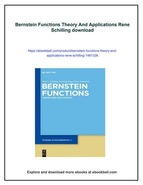 Bernstein Functions Theory And Applications Rene Schilling Pdf