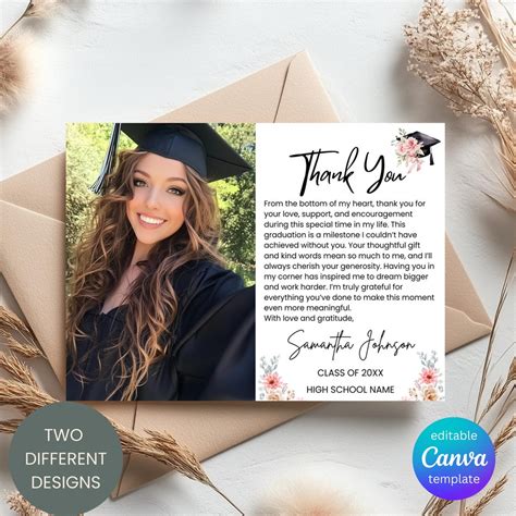 Graduation Thank You Card Template With Photo Grad Thank You