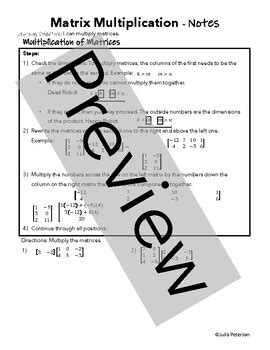 Multiplication Of Matrices Matrix Notes Lesson By Julia Peterson