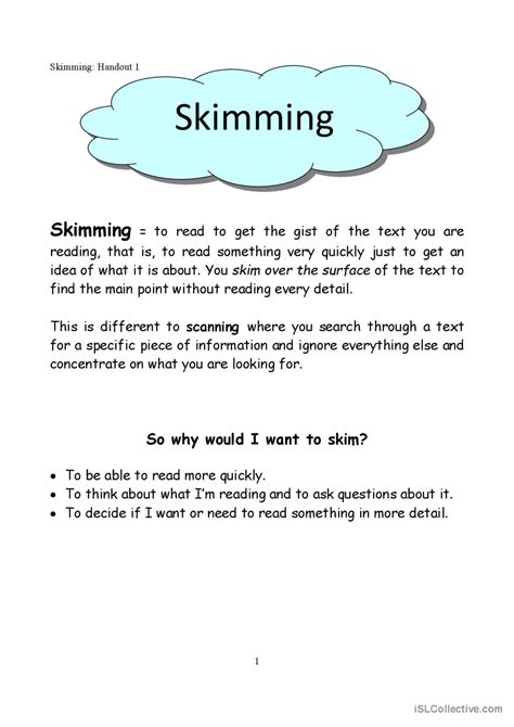 Introduction To Skimming Reading Fo… English Esl Worksheets Pdf And Doc