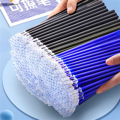 지울 수 있는 젤 펜 리필 막대 세트 100 개 지울 수 있는 펜 세척 가능한 손잡이 05mm 블루 블랙 잉크 사무실 학교 문구 쓰기 도구