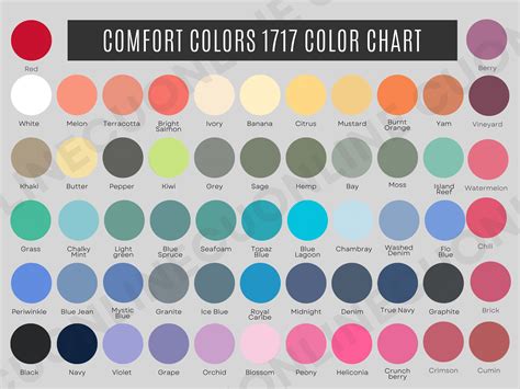 Comfort Colors 1717 Color Chart Tshirt Color Guide Comfort Colors