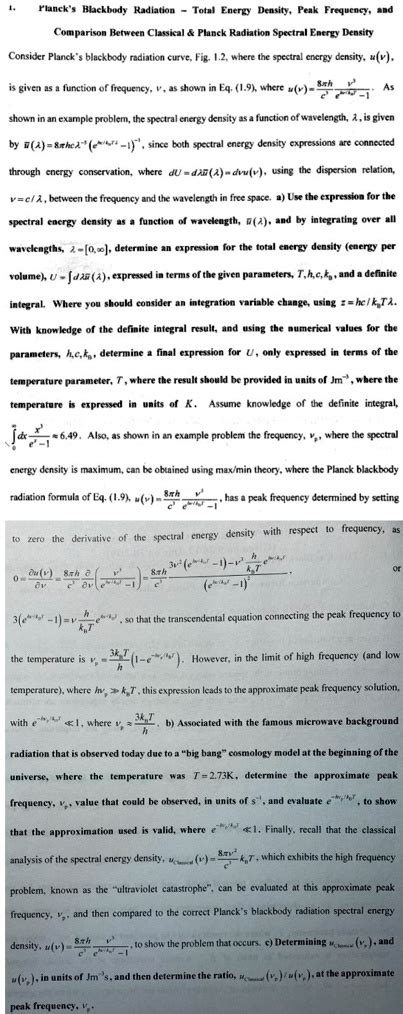 Plancks Blackbody Radiation Total Energy Density Peak Frequency And Comparison Between Classical
