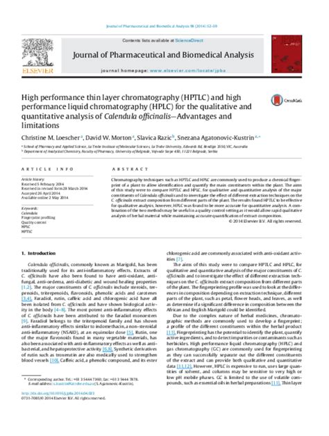 Pdf High Performance Thin Layer Chromatography Hptlc A New Green Approach To Soluble Fiber