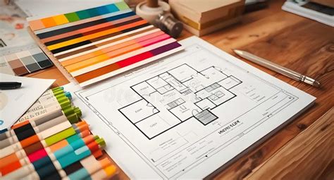 Interior Design Workspace With Sketches Color Swatches And Artistic