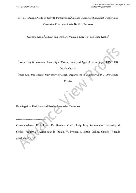 Pdf Effect Of Amino Acids On Growth Performance Carcass Characteristics Meat Quality And