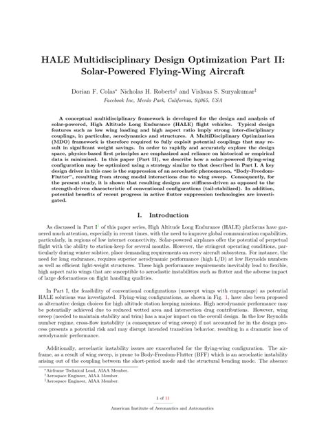 Pdf Hale Multidisciplinary Design Optimization Part Ii Solar Powered