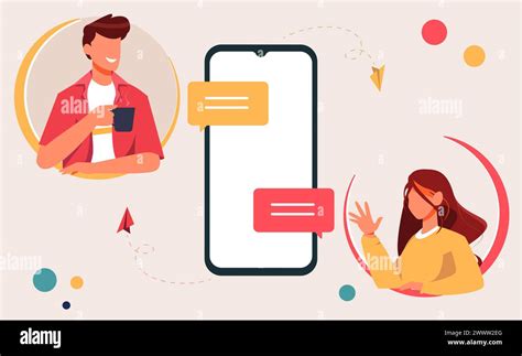Male And Female Chatting By Phone Concept Vector Illustration People Characters Using Mobile