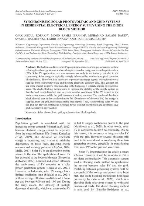 Pdf Synchronising Solar Photovoltaic And Grid Systems In Residential