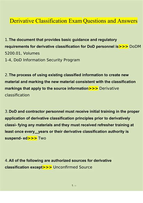 Derivative Classification Exam Questions With Correct Answers 100 Verified Derivative