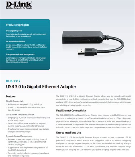 Buy D Link Dub 1312 Usb 3 0 To Gigabit Ethernet Adapter [dub 1312] Pc Case Gear Australia