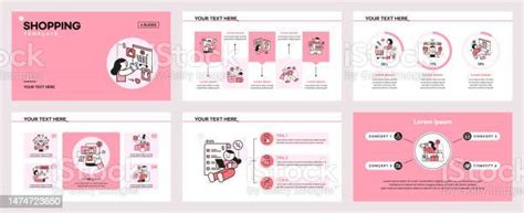 사람들은 쇼핑하고 있습니다 온라인 전자 상거래 프리젠 테이션 전단지 브로셔 템플릿 세트 사람들에 대한 스톡 벡터 아트 및 기타 이미지 사람들 쇼핑 몰 인터넷 Istock