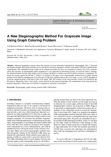 Pdf A New Steganographic Method For Grayscale Image Using Graph Coloring Problem