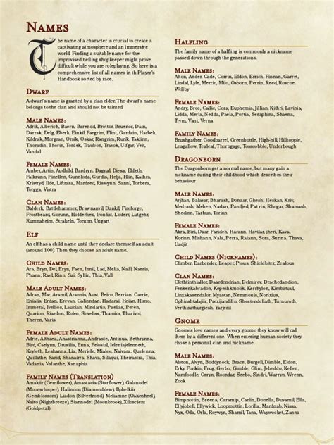 Dandd Character Name Guide Pdf Dungeons And Dragons