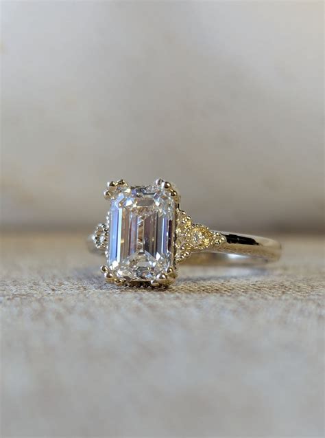 Emerald Cut Diamond Vintage Inspired Engagement Ring Emerald Cut