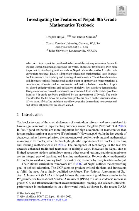 Pdf Investigating The Features Of Nepali 8th Grade Mathematics Textbook