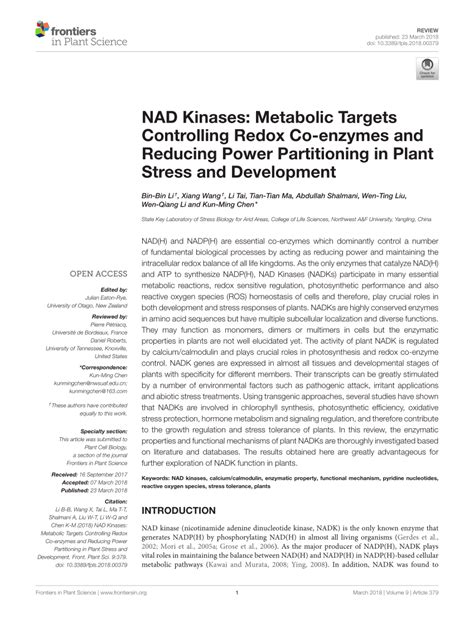 Pdf Nad Kinases Metabolic Targets Controlling Redox Co Enzymes And