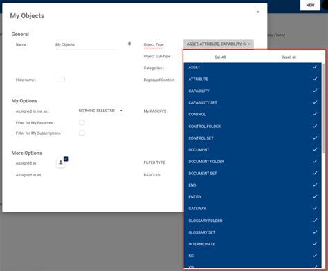 All Object Types Selected When Adding The “my Objects” Widget Epc Webapp Manual 14 0