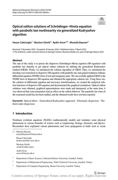 Optical Soliton Solutions Of Schrödingerhirota Equation With Parabolic Law Nonlinearity Via