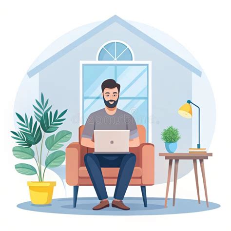 Man Working Remotely In His House Stock Illustration Illustration Of Office Flat 364106304