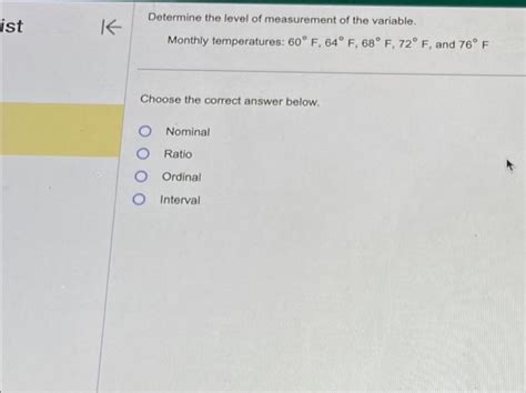 Solved Determine The Level Of Measurement Of The Variable Chegg