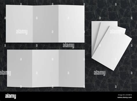 3d Render Illustration Of A Leaflet Mockup On Black Marble Background