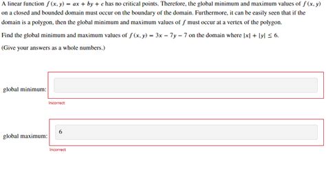 Solved A Linear Function F X Y Ax By C Has No Critical Chegg Com