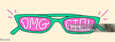 트렌디한 복고풍 만화 선글라스 여성스러운 1990년대 작품 Omg 소녀의 레터링 슬로건 밝은 색상 그래픽 티셔츠 스트리트웨어 포스터를 위한 귀여운 스티커 낙서 드로잉에 대한