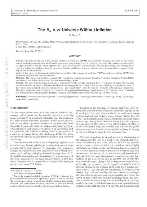 Pdf The R H Ct Universe Without Inflation Fulvio Melia