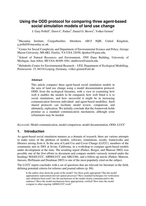 Pdf Using The Odd Protocol For Describing Three Agent Based Social