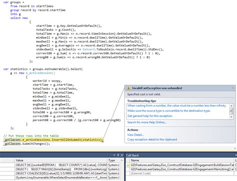 Linq To Sql In Visual Studio Invalidcastexception With No Call Stack