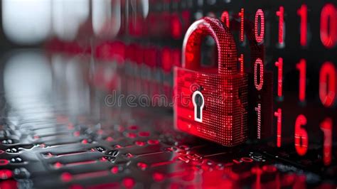 Cybersecurity Shield Red Lock Amidst Digital Codes Concept Tech