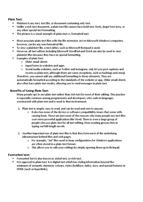 Text In Multimedia Plain Text Plaintext Is Any Text Text File Or