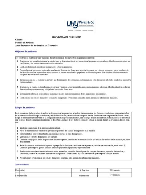 Programa De Auditoria Impuestos A Las Ganancias Pdf Auditoría
