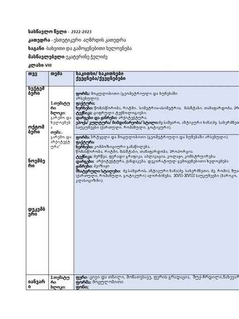 სასკოლო სასწავლო გეგმა მატრიცა 8 კლასი Pdf