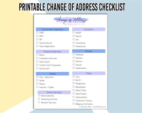 Change of Address Checklist Digital Download Moving Checklist New Address Checklist Printable ...