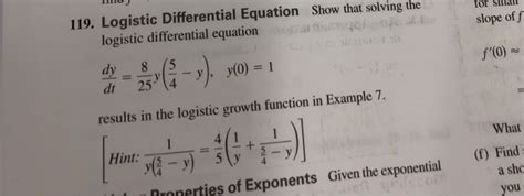 Solved Logistic Differential Equation Show That Solving Chegg Com