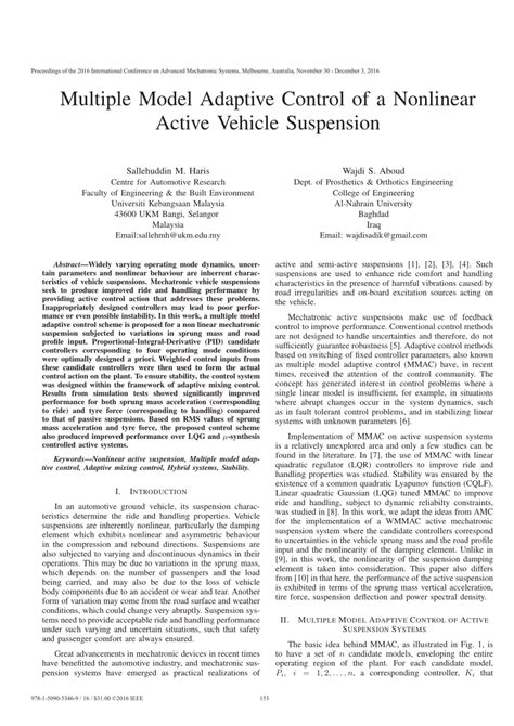 Pdf Multiple Model Adaptive Control Of A Nonlinear Active Vehicle
