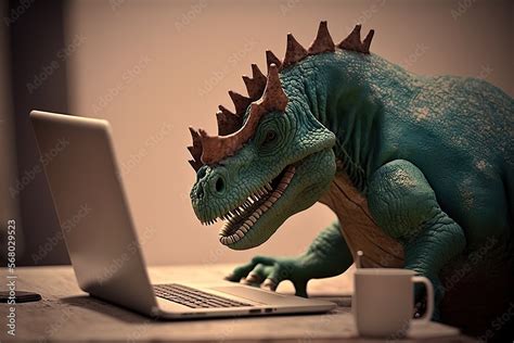 Dinosaur Using Computer Concept Of Robotics And Ai Created With