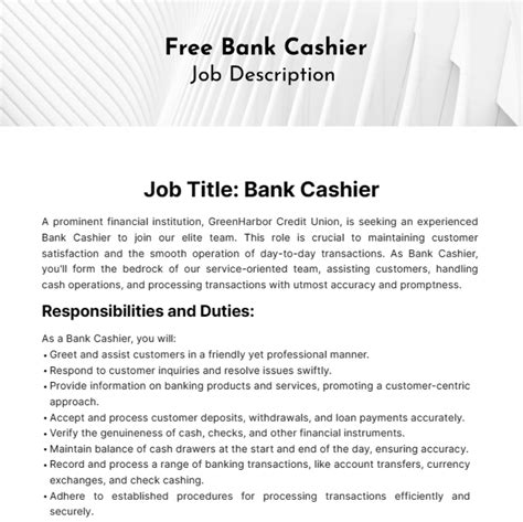 Bank Cashier Job Description Template Edit Online And Download Example