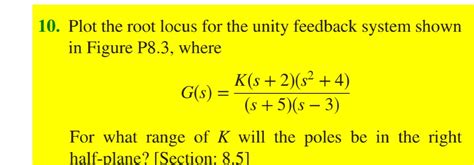 solved plot the root locus for the unity feedback system
