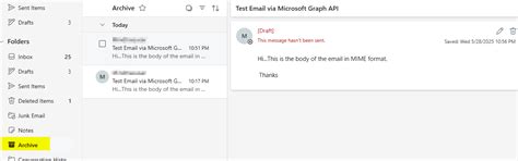 azure how to create a message in a particular folder using mime input