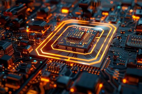 Glowing Microchip On Circuit Board Premium Ai Generated Image