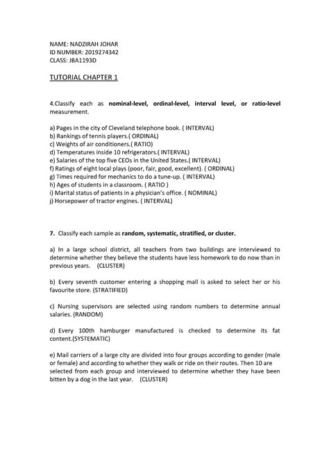 Tutorial Chapter Introduction To Statistics UiTM Studocu