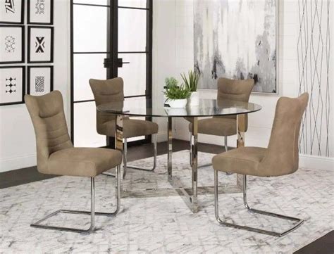 Cramco Emma 5 Piece Chrome Stainless Steel Tawny Dining Set Jarons Furniture Outlet