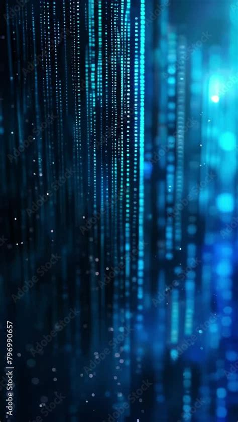 Digital Rain Of Code Blue Matrix Style Binary Streams Depicting Data