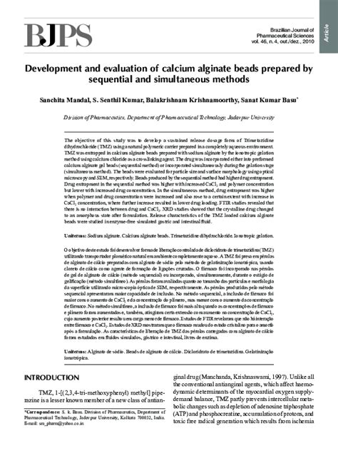 Pdf Development And Evaluation Of Calcium Alginate Beads Prepared By Sequential And