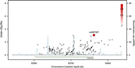 Regional Association Plot For Both Imputed And Genotyped Snps In Hapmap
